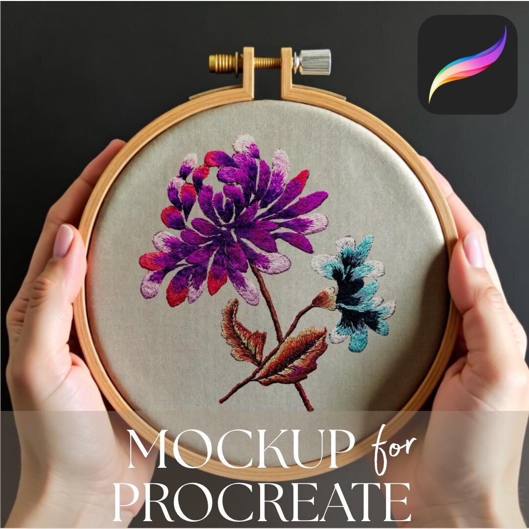 Embroidery Stitching Fabric Mockup for Procreate: Tapestry Held in Hand ...