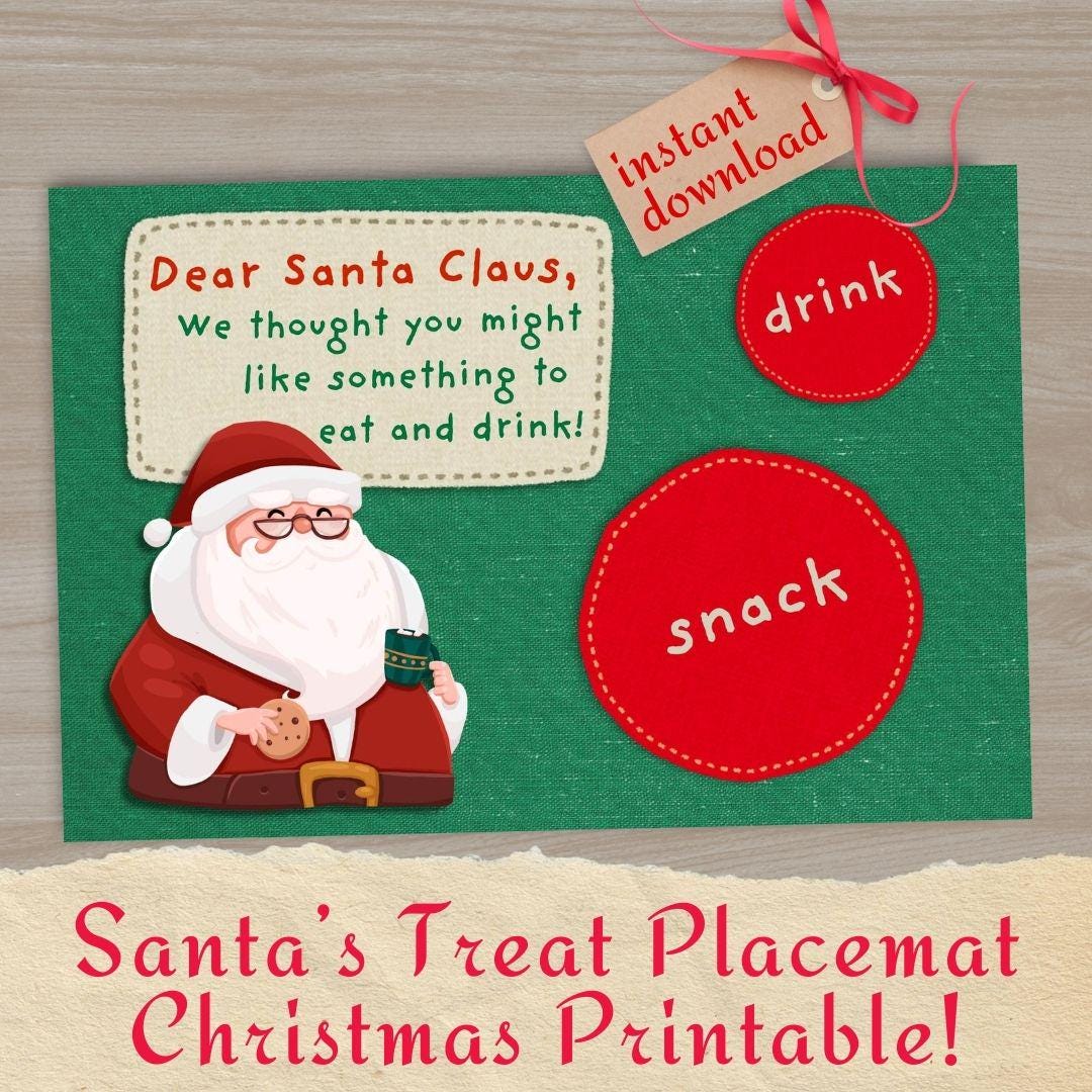Dear Santa Placemat Printable, Cookies for Santa Tray, Christmas Eve ...