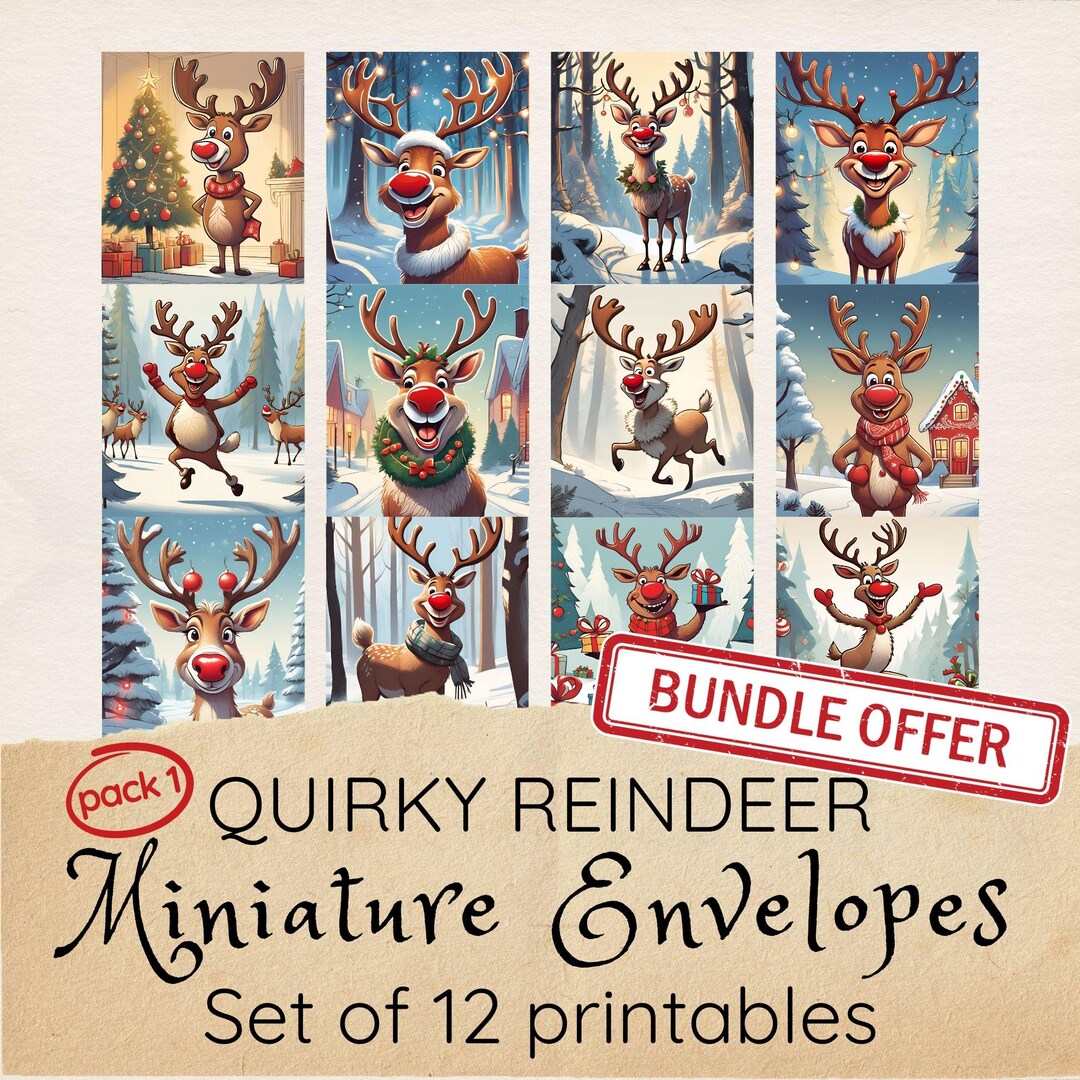 Christmas Printables Mini Envelope BUNDLE, Miniature Envelopes Funny ...