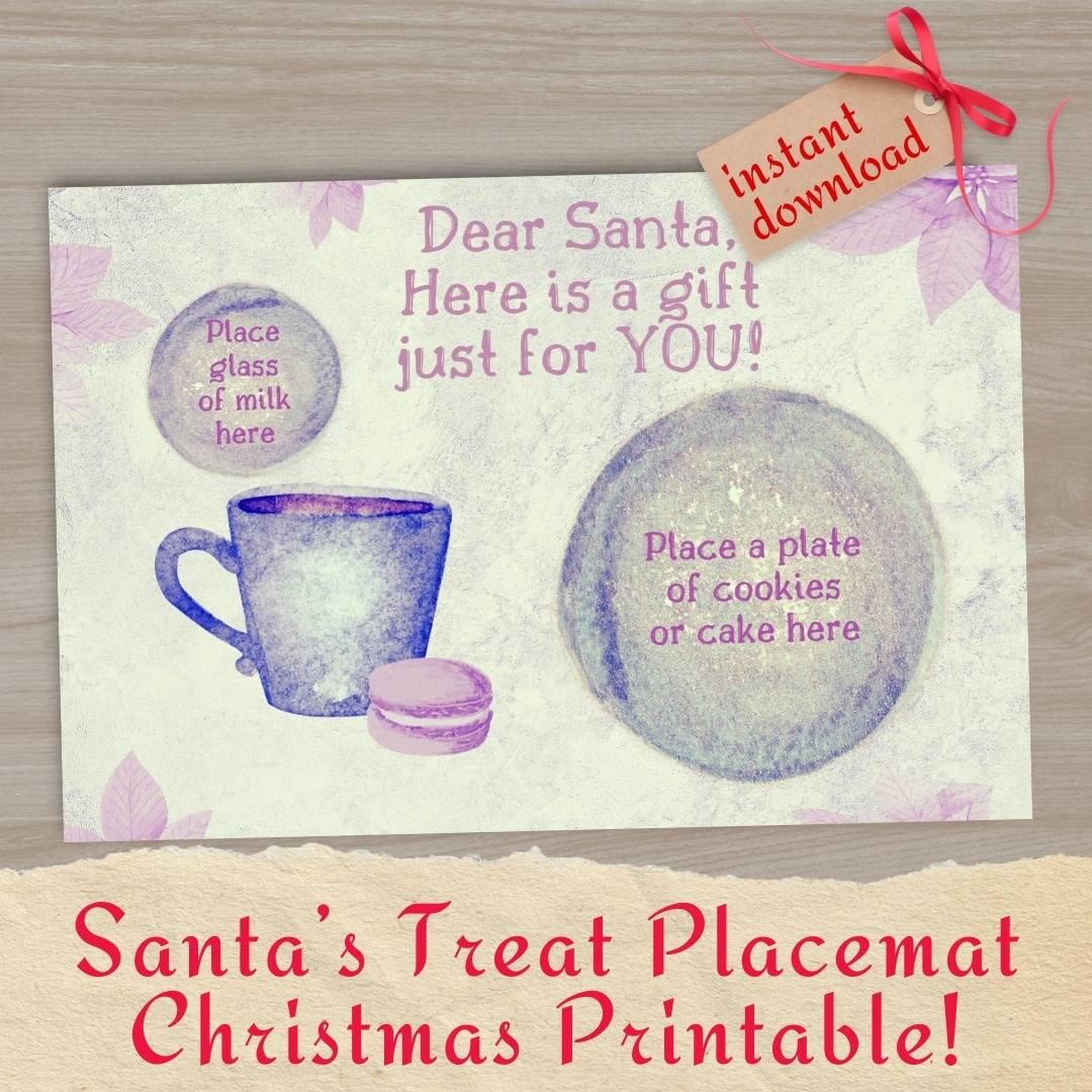 Printable Santa Cookie Tray, Milk and Cookies Placemat, Christmas ...