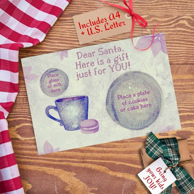 Printable Santa Cookie Tray, Milk and Cookies Placemat, Christmas ...