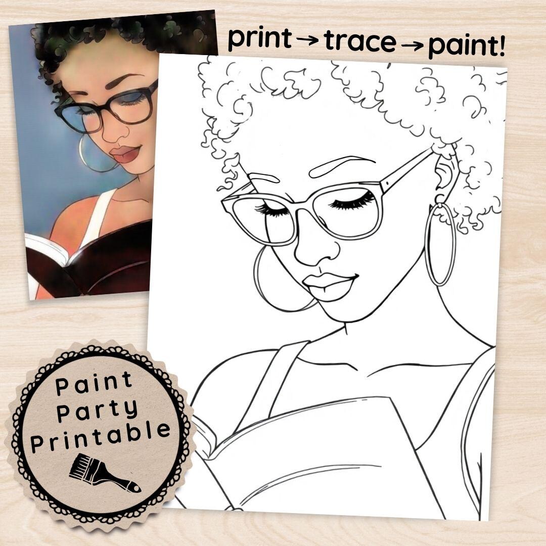 Cozy Paint & Sip Party Kit Adults, Book Reading Printable Art Canvas ...