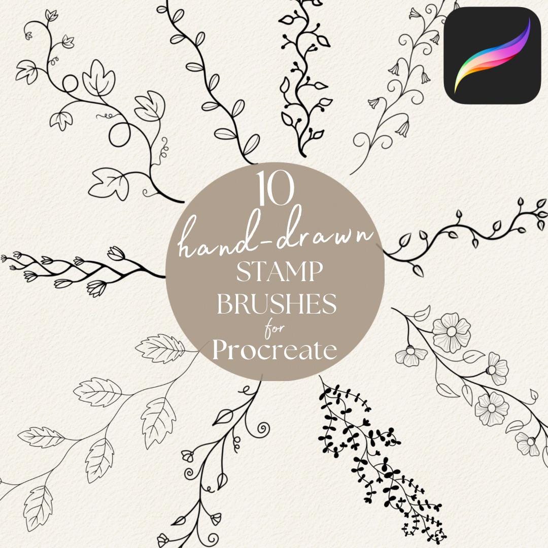 Procreate Brush Stamp Bundle: Hand-drawn Botanical Vines, Fine Line ...