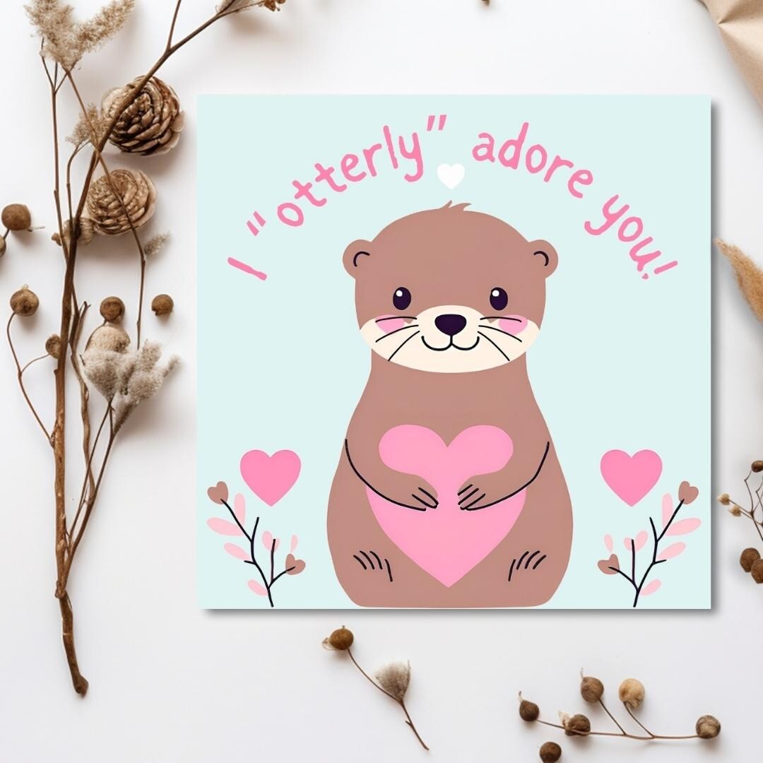 Valentines Day Card Printable, Cute Otter Valentine's Day Card for Him ...