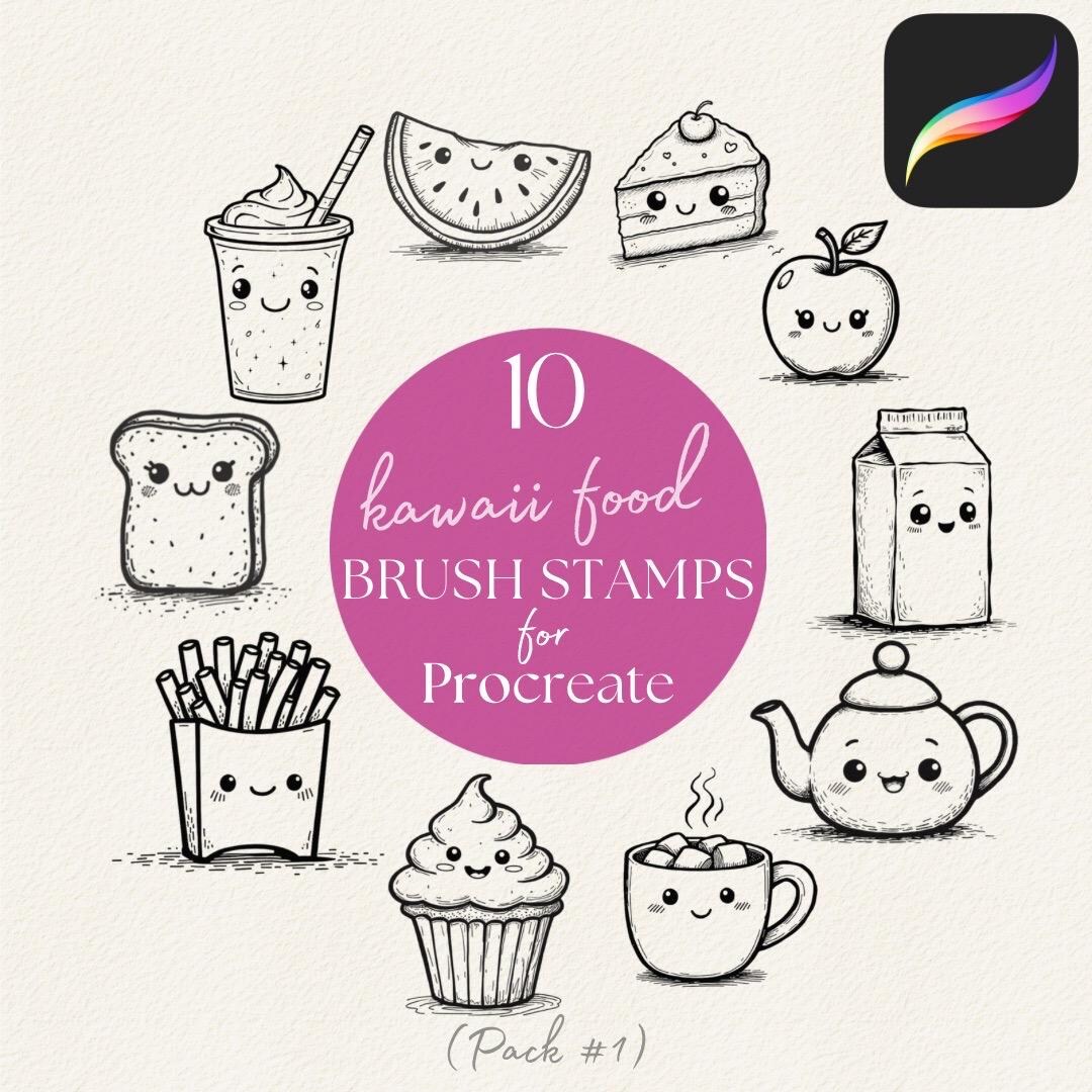 Procreate Kawaii Food Stamp Brushes: Bundle of 10 Cute Snack and Drink ...