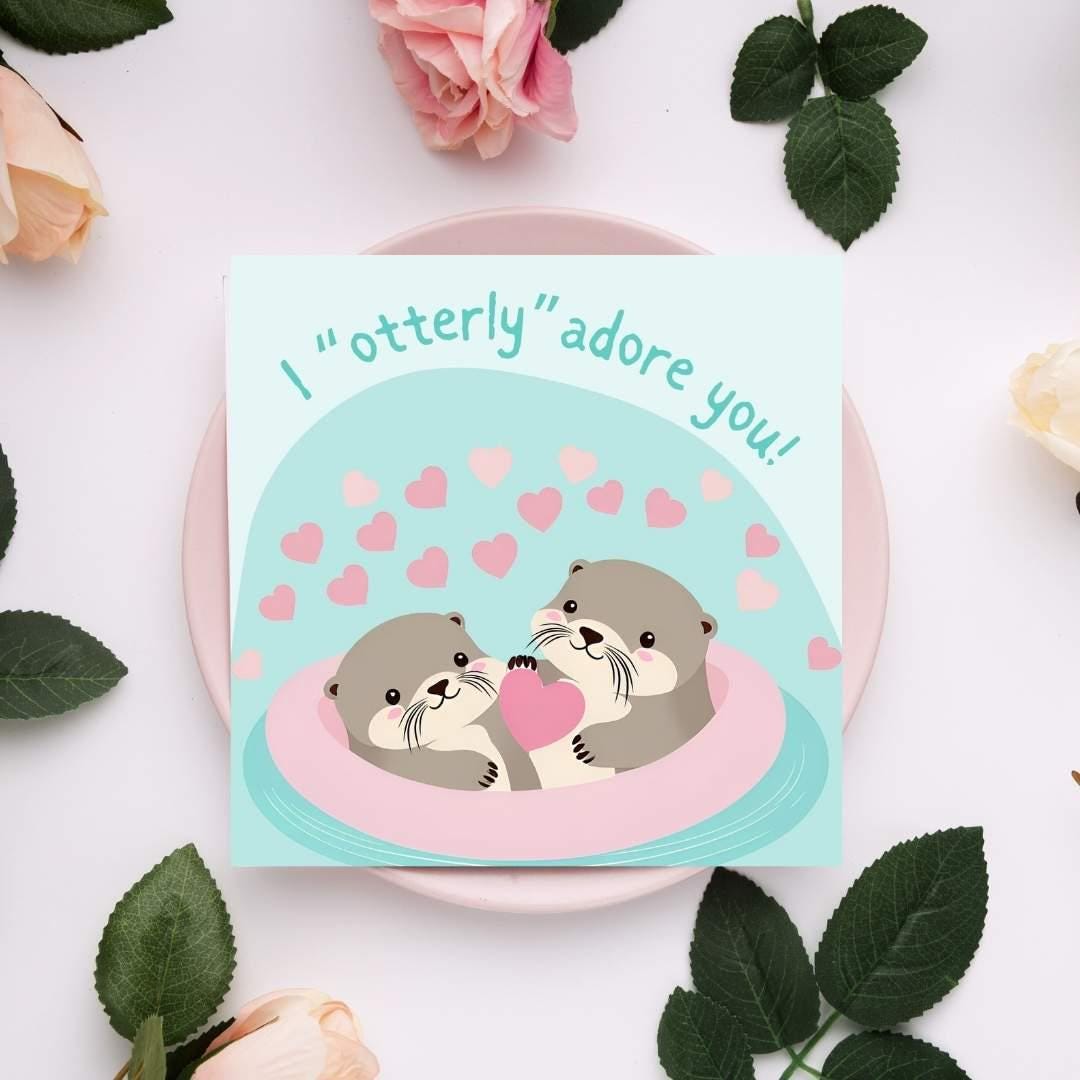 Valentines Day Card Printable, Cute Otter Valentine Card for Him or Her ...