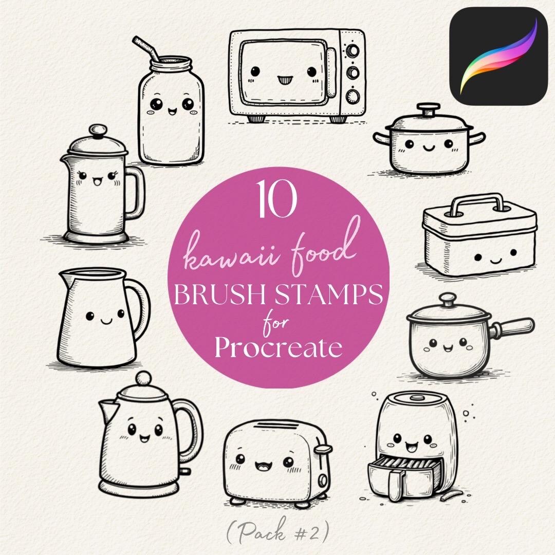 Procreate Kawaii Food Stamps: Bundle of 10 Cute Kitchen Brushes With ...