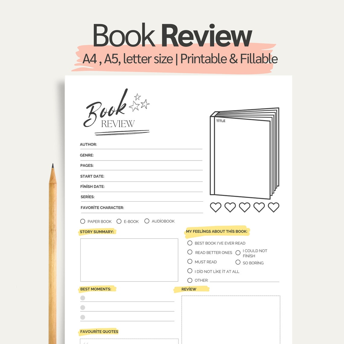 Printable Book Review Template, Stylish Reading Review, Reading Tracker ...