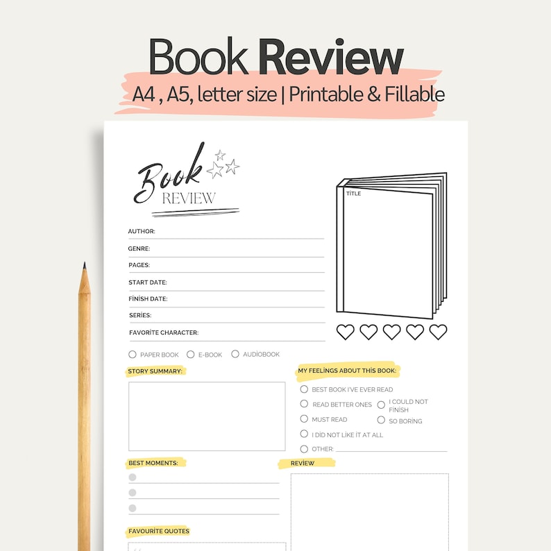 Printable Book Review Template, Stylish Reading Review, Reading Tracker ...