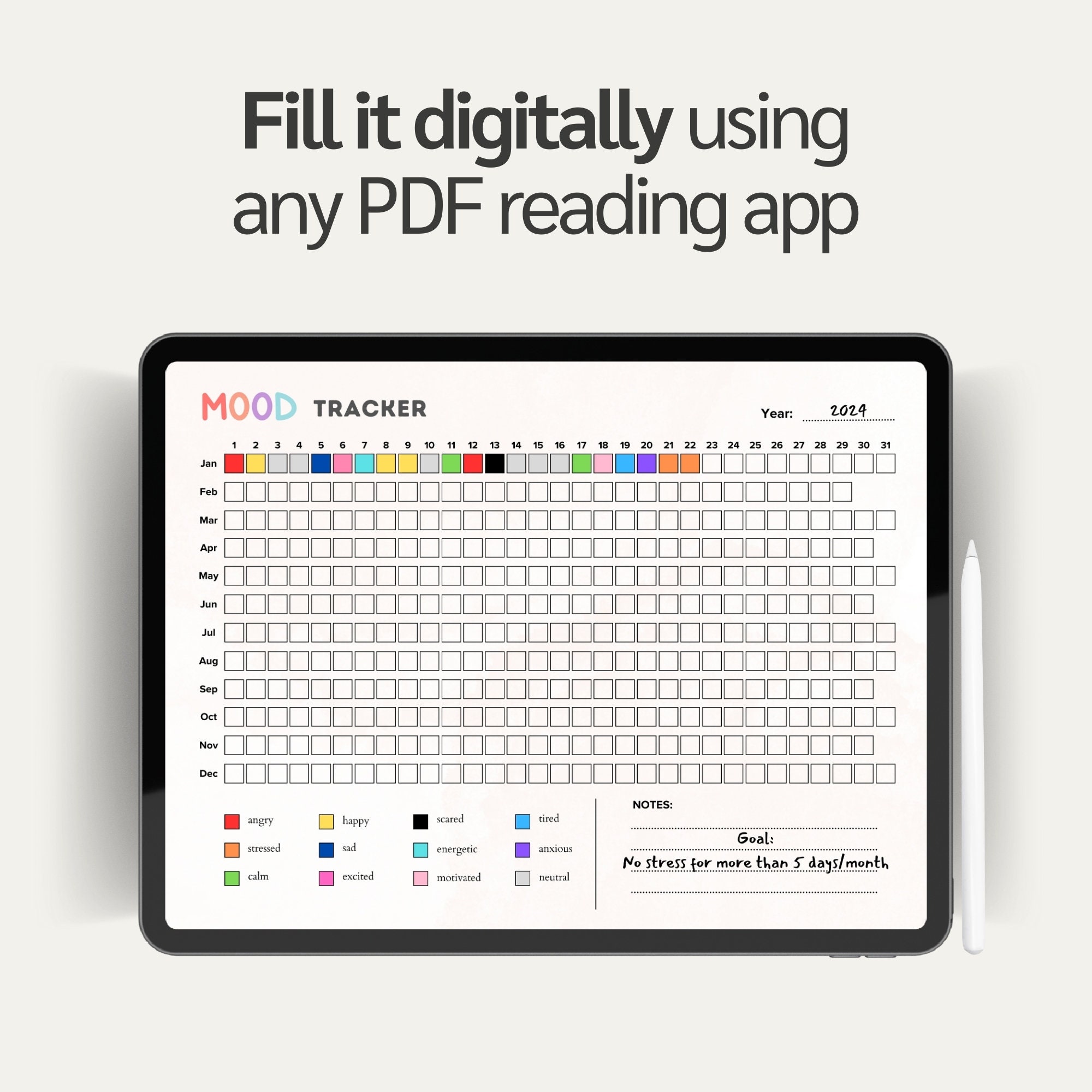 Yearly Mood Tracker, Printable Mood Journal, Feelings Chart, Mood Chart ...
