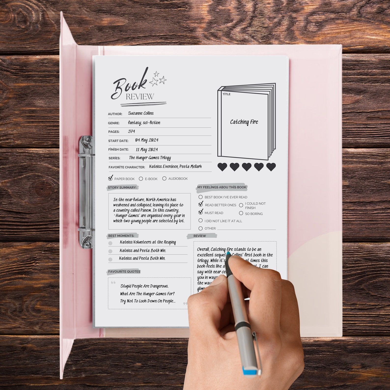 Printable Book Review Template, Stylish Reading Review, Reading Tracker ...