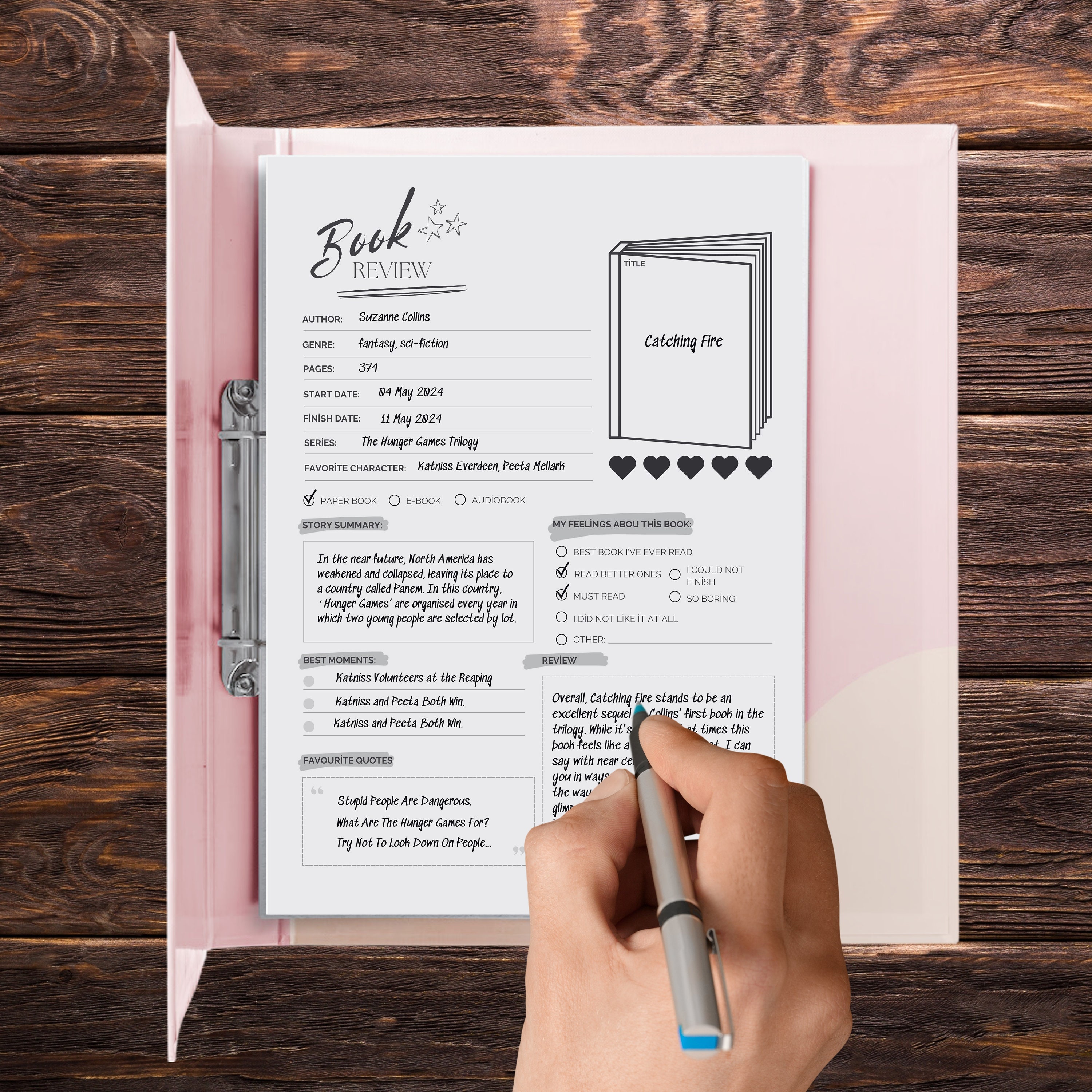 Printable Book Review Template, Stylish Reading Review, Reading Tracker ...