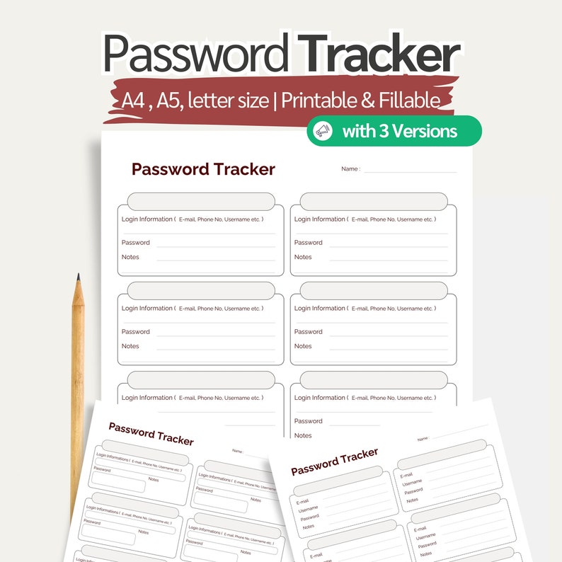 Minimalist Password Tracker, Printable Fillable Password Organizer ...