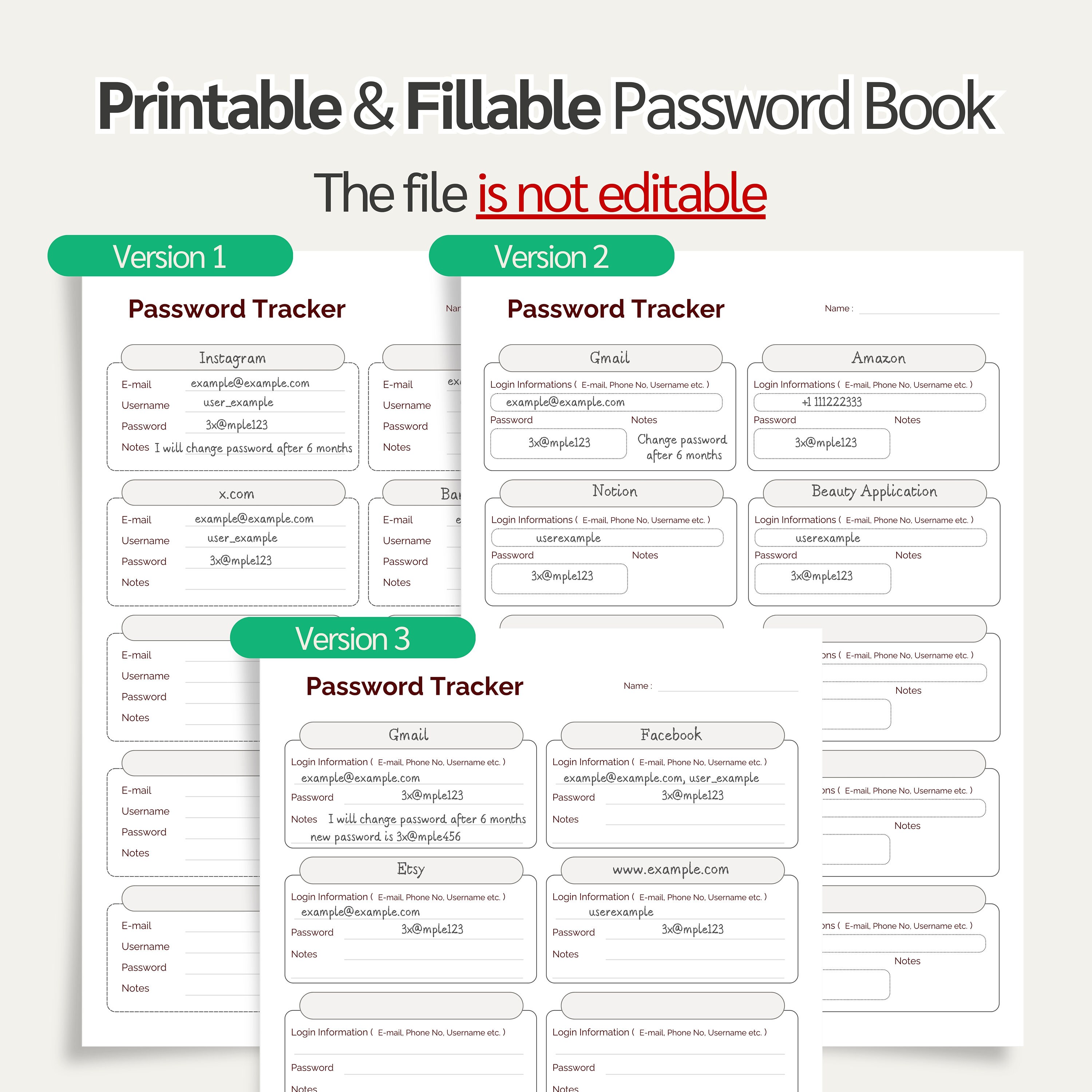 Minimalist Password Tracker, Printable Fillable Password Organizer ...