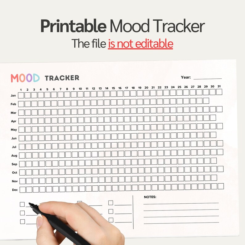 Yearly Mood Tracker, Printable Mood Journal, Feelings Chart, Mood Chart ...