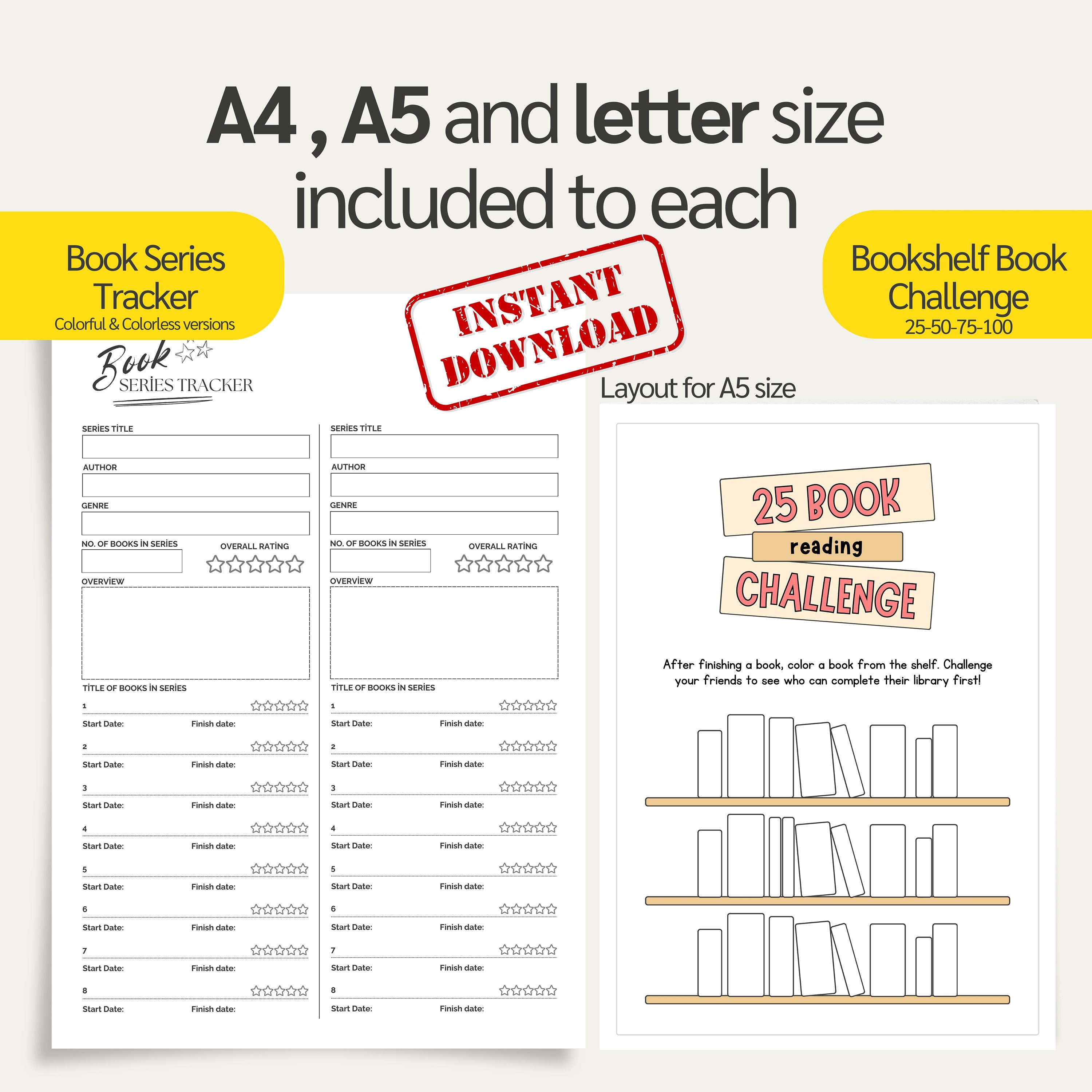 Reading Journal Printable, Reading Planner Bundle, Reading Tracker ...