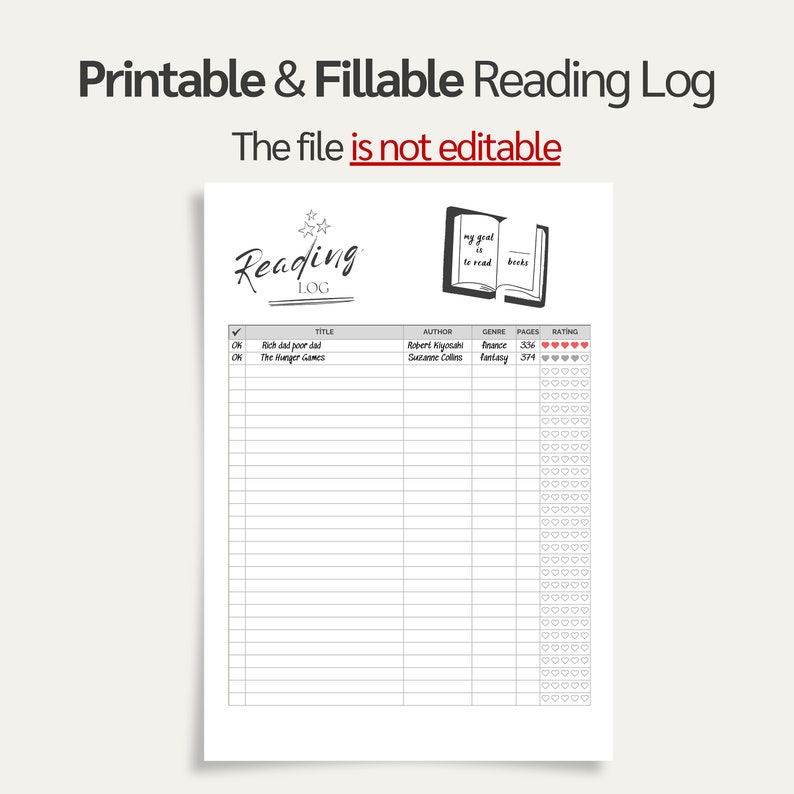 Printable Reading Log, Book Tracker, Reading List, Reading Tracker ...
