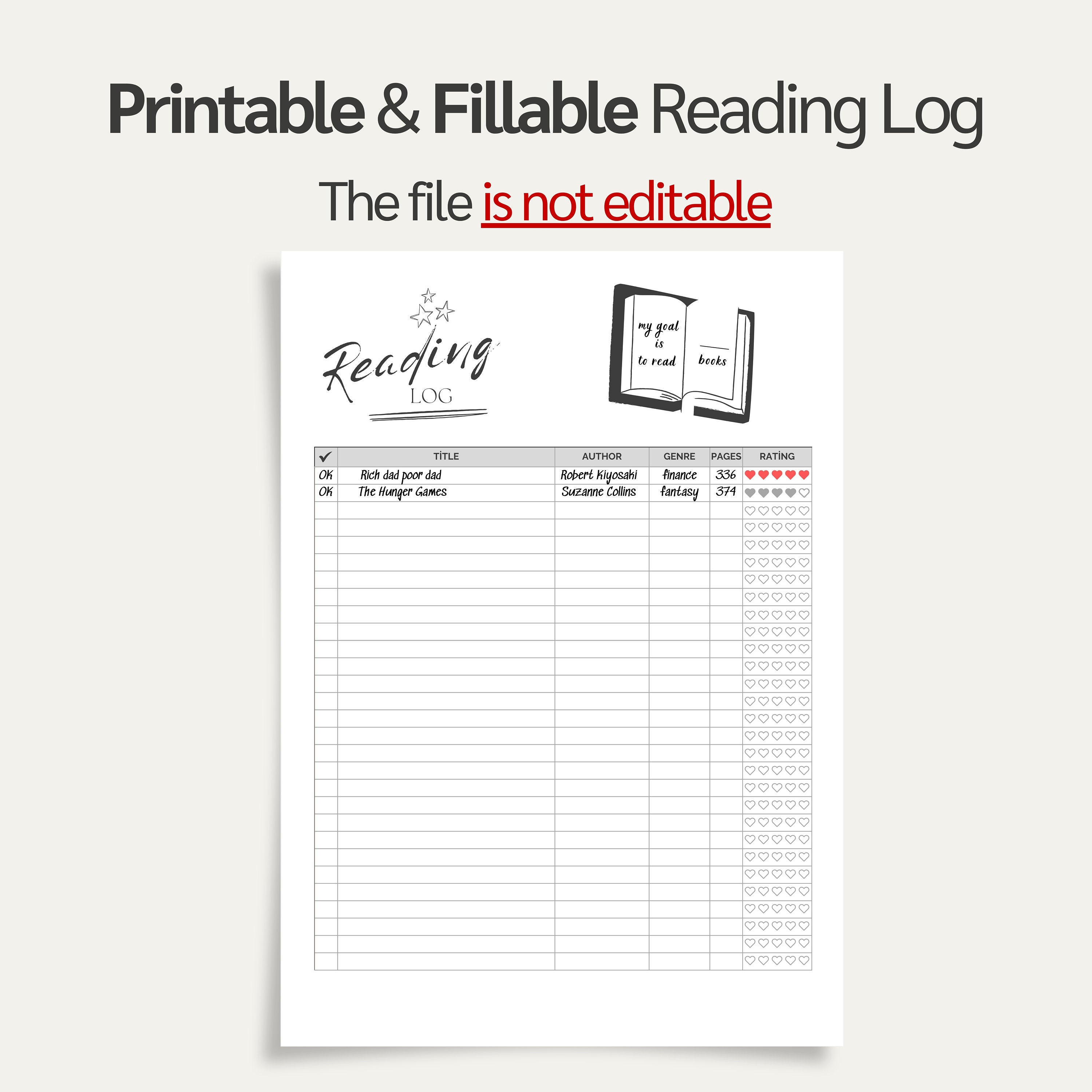 Printable Reading Log, Book Tracker, Reading List, Reading Tracker ...