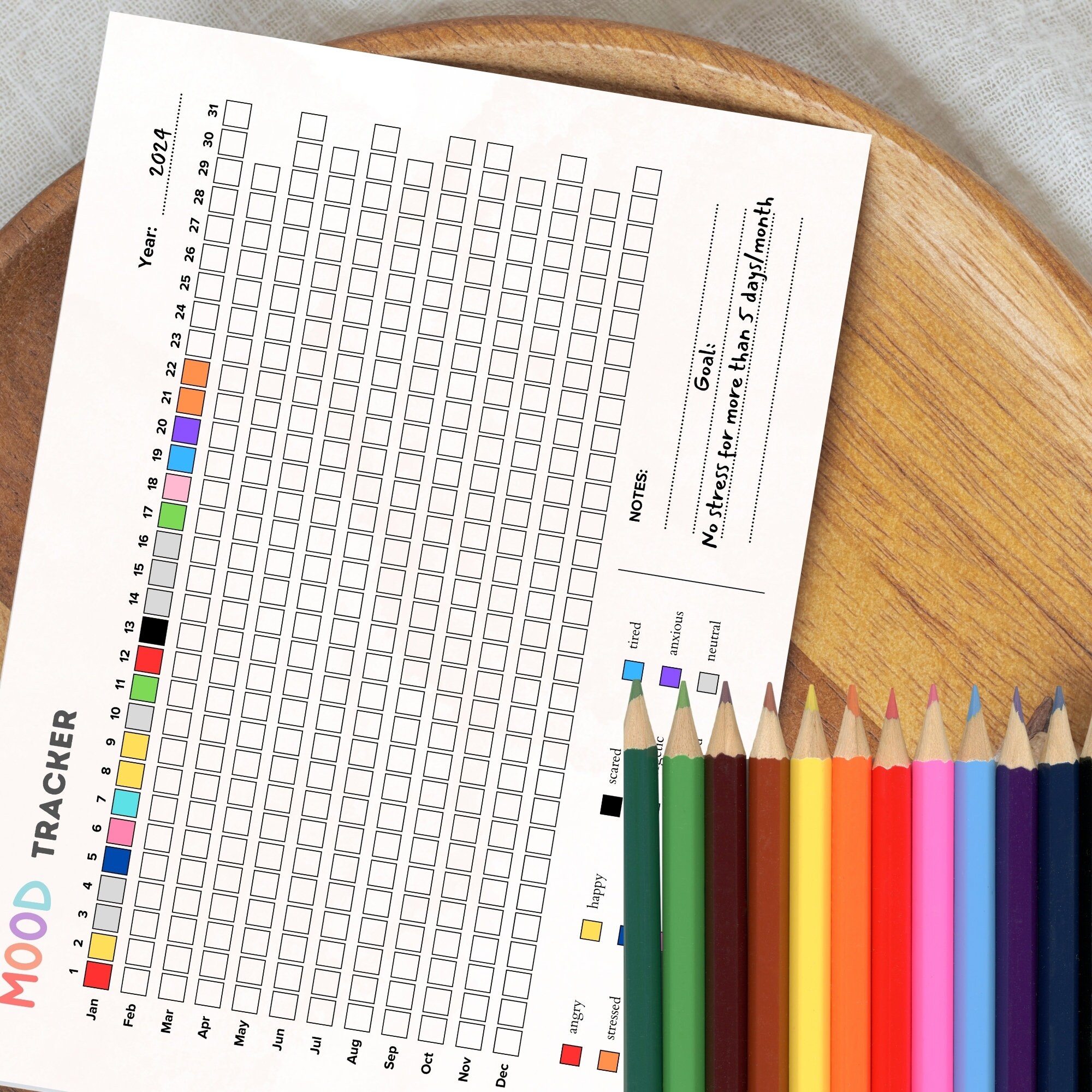 Yearly Mood Tracker, Printable Mood Journal, Feelings Chart, Mood Chart ...