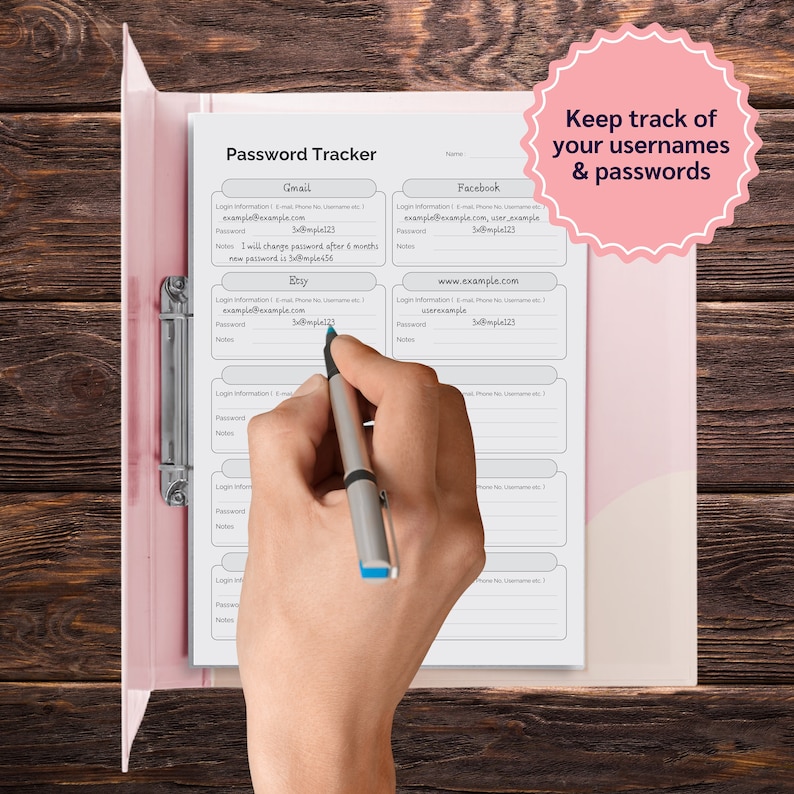 Minimalist Password Tracker, Printable Fillable Password Organizer ...