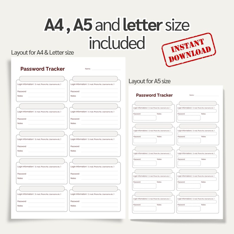 Minimalist Password Tracker, Printable Fillable Password Organizer ...