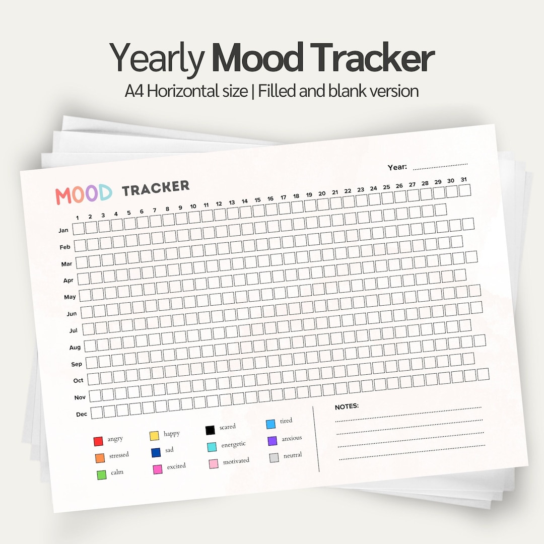 Yearly Mood Tracker, Printable Mood Journal, Feelings Chart, Mood Chart ...