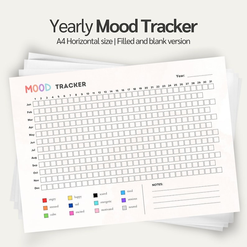 Yearly Mood Tracker, Printable Mood Journal, Feelings Chart, Mood Chart ...