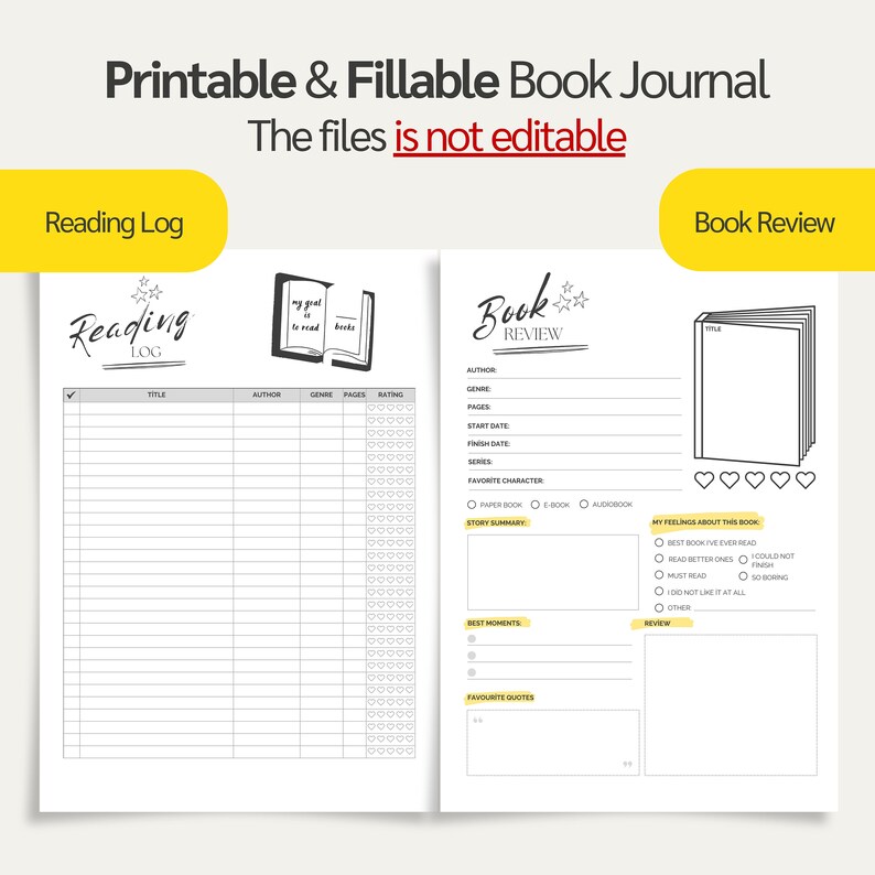 Reading Journal Printable, Reading Planner Bundle, Reading Tracker ...