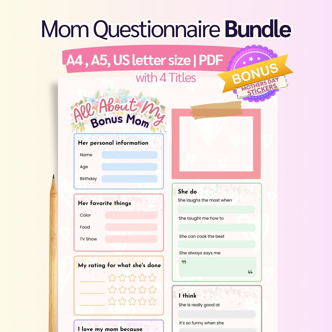 Mother Day Printable Mom Questionnaire, All About My Mom, Mom Gift From ...