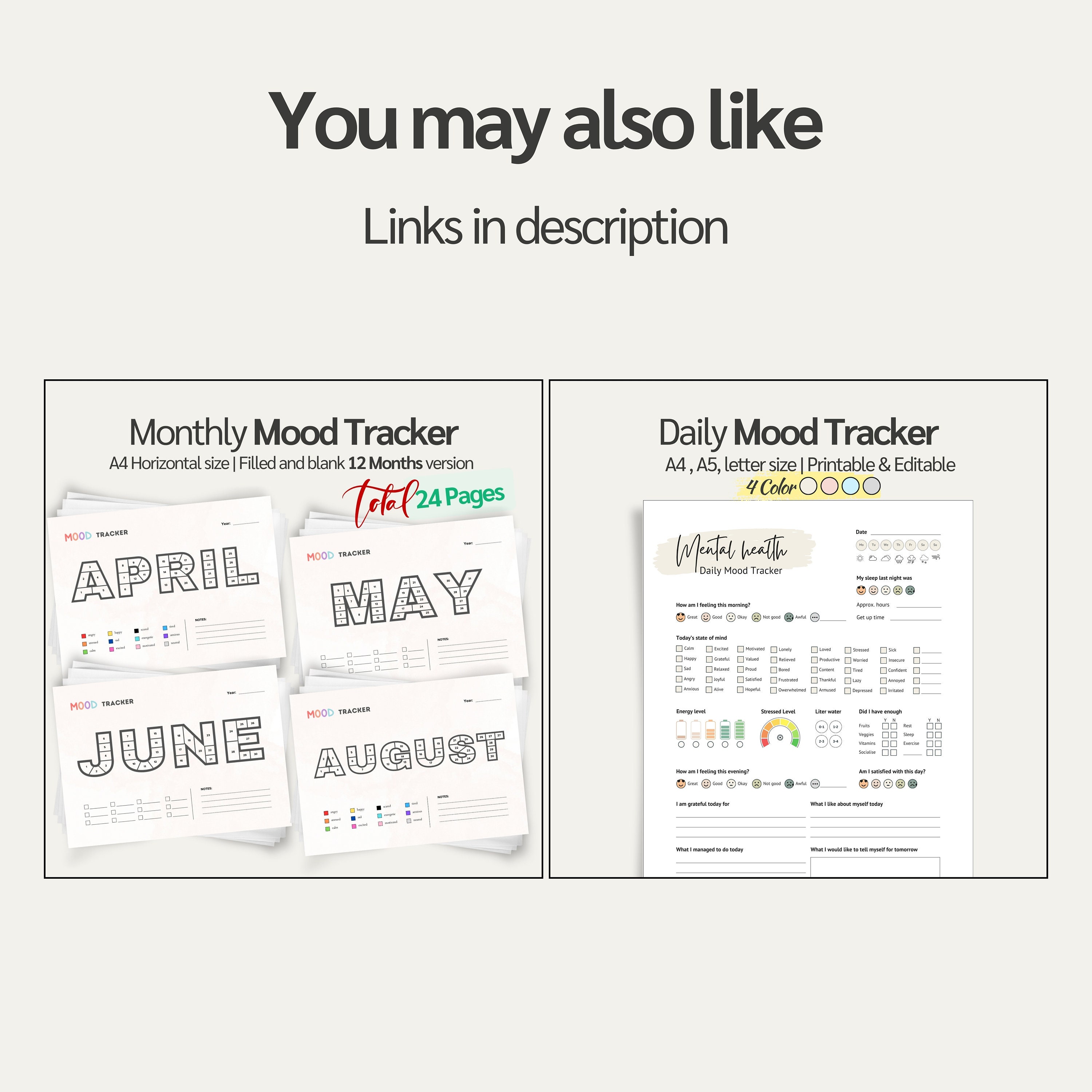 Yearly Mood Tracker, Printable Mood Journal, Feelings Chart, Mood Chart ...