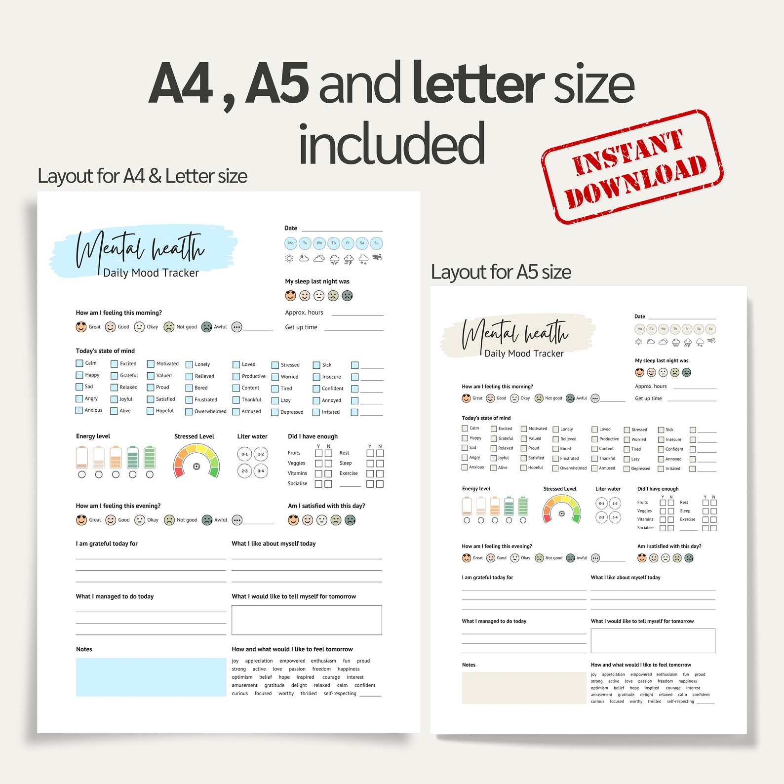 Daily Mental Health Journal, Printable Mood Journal PDF, Mood Tracker ...