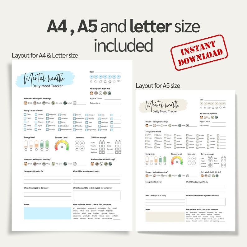 Daily Mental Health Journal, Printable Mood Journal PDF, Mood Tracker ...