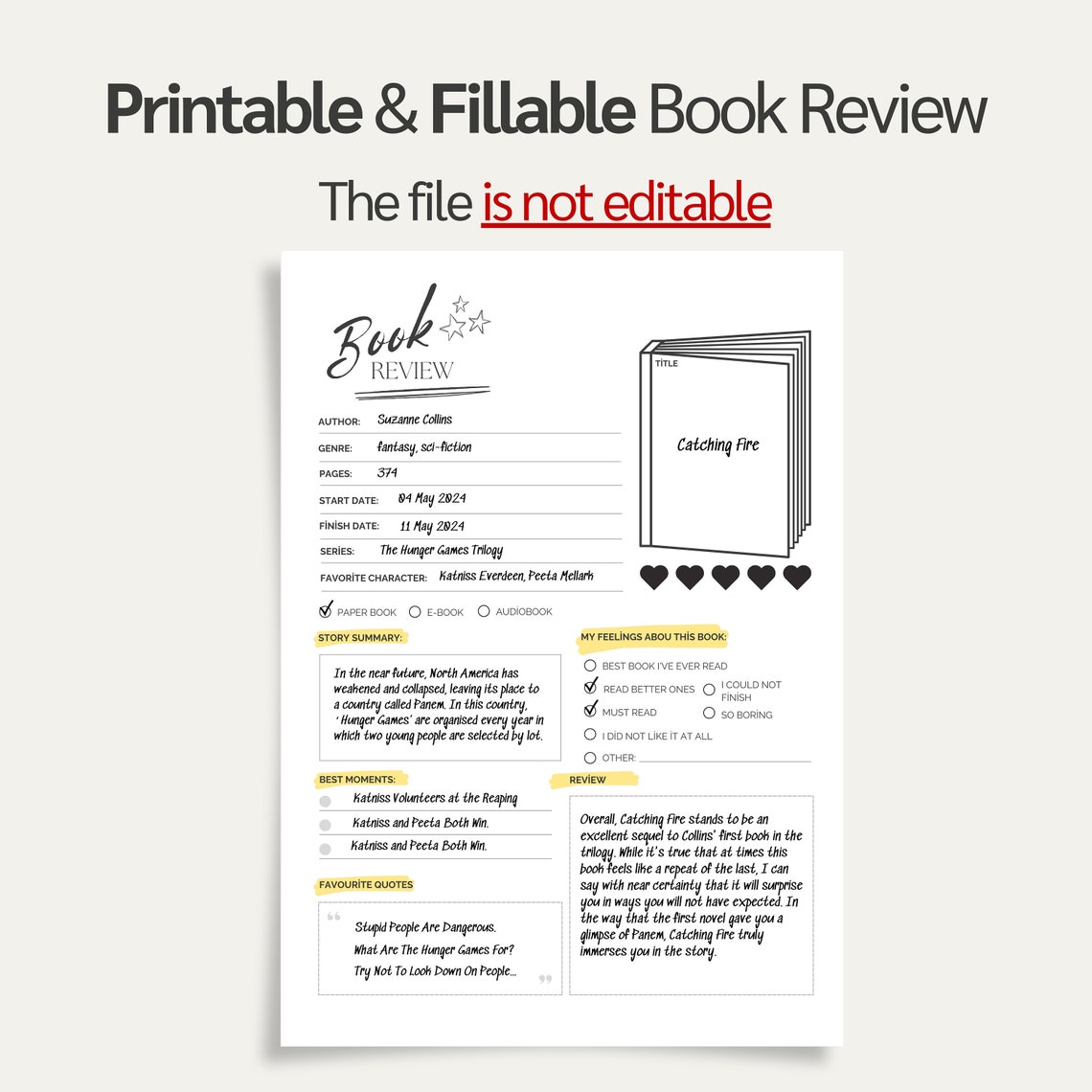 Printable Book Review Template, Stylish Reading Review, Reading Tracker ...