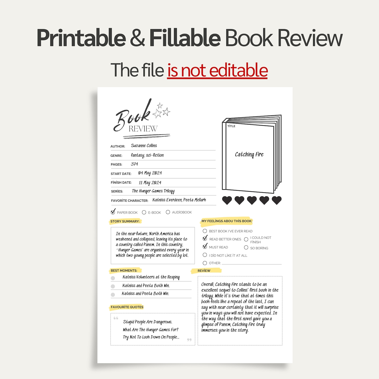 Printable Book Review Template, Stylish Reading Review, Reading Tracker ...