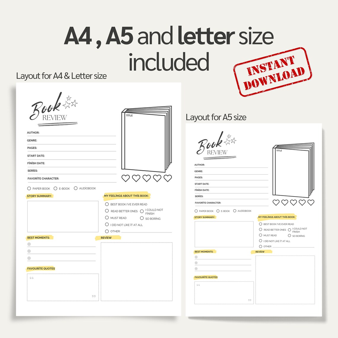 Printable Book Review Template, Stylish Reading Review, Reading Tracker ...