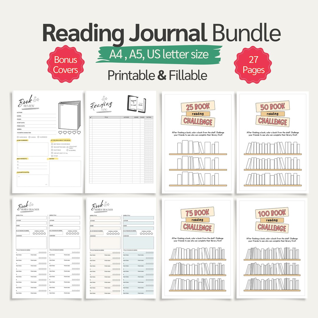 Reading Journal Printable, Reading Planner Bundle, Reading Tracker ...