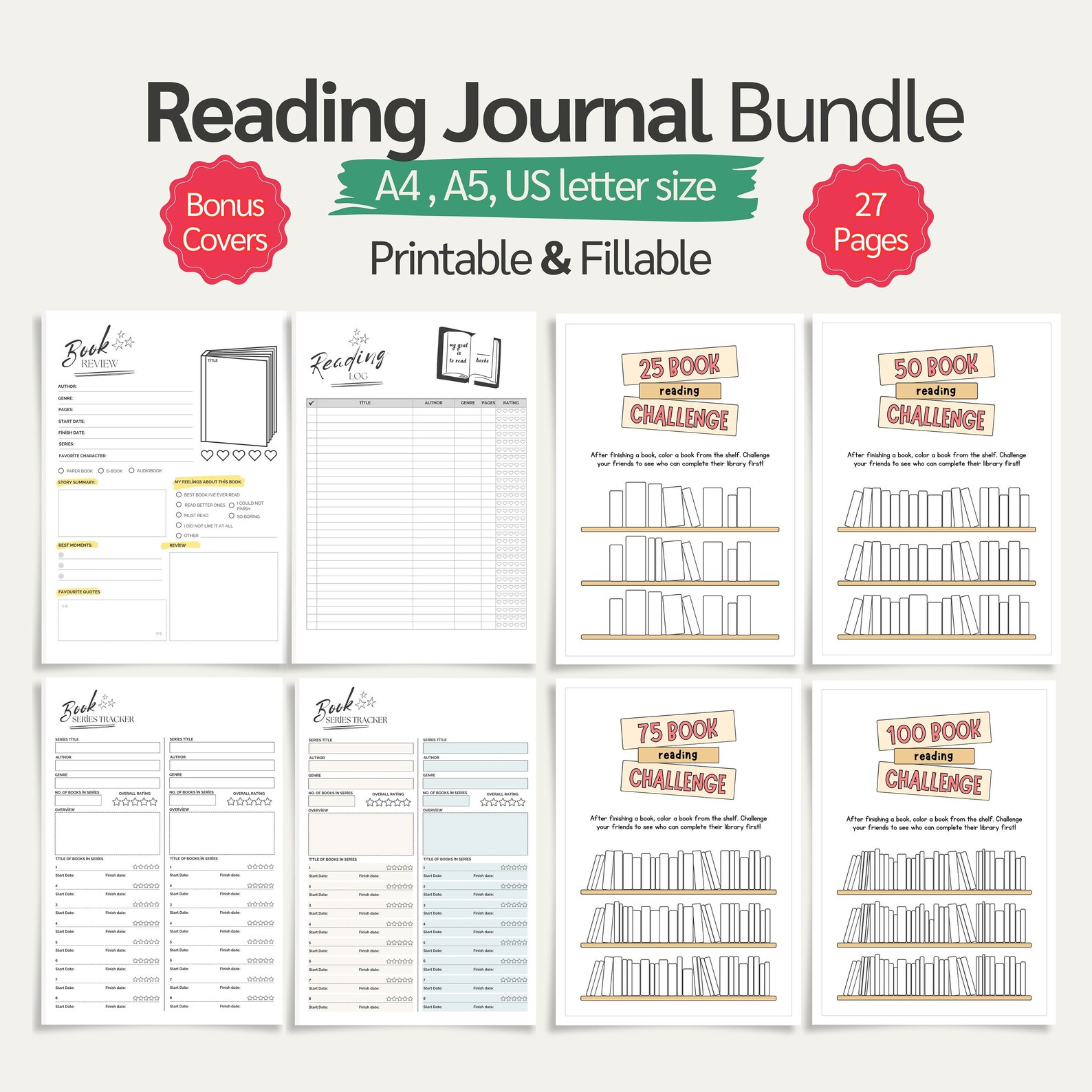 Printable Reading Journal Bundle, Book Tracker (digital Download) - Etsy