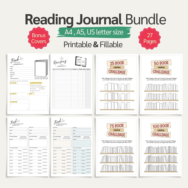Reading Journal Printable, Reading Planner Bundle, Reading Tracker ...