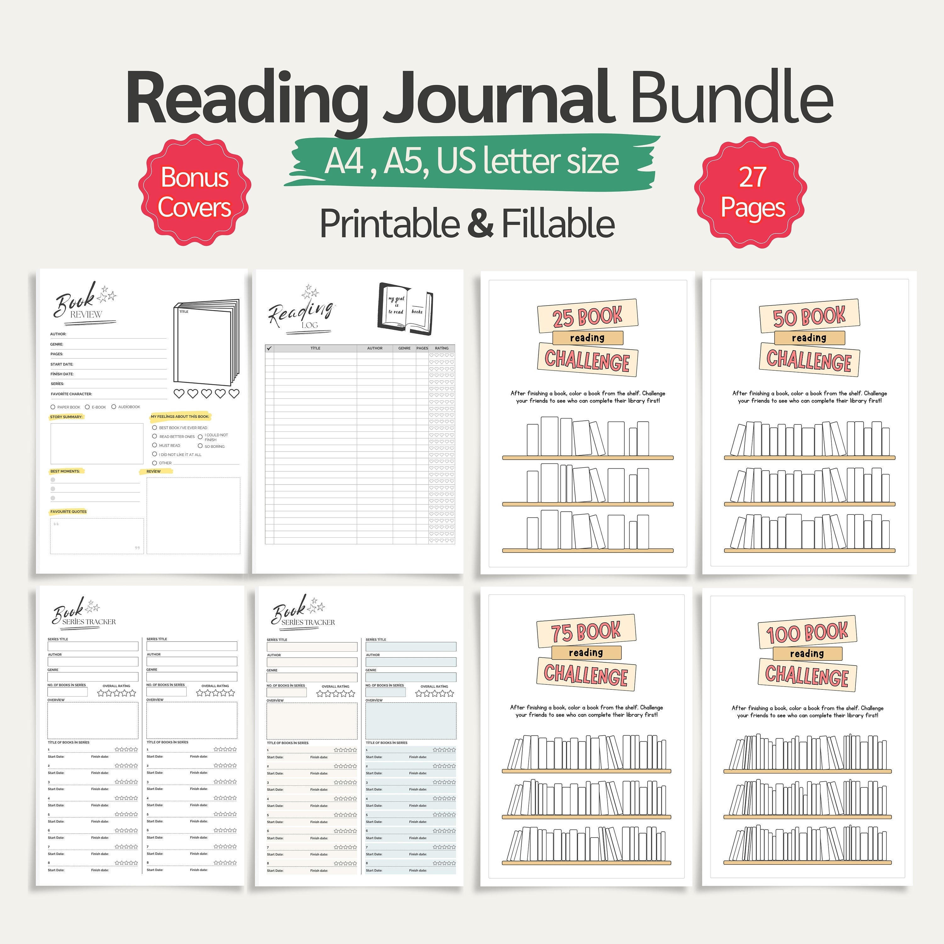Reading Journal Printable, Reading Planner Bundle, Reading Tracker ...