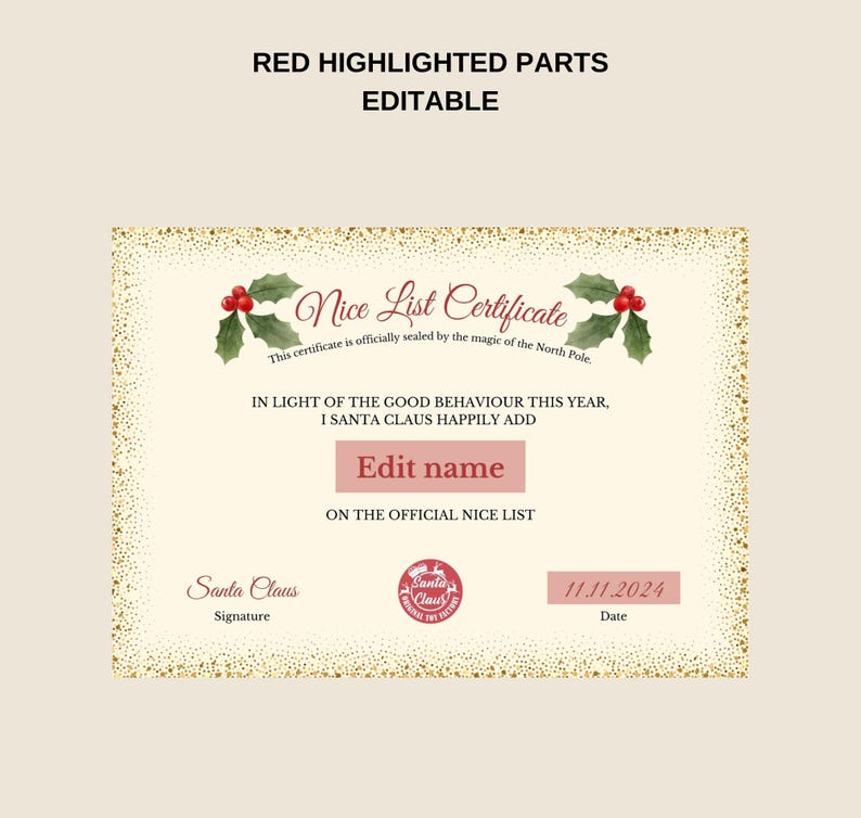 Canva Editable Letter to Santa, List From Santa, Nice List Certificate ...
