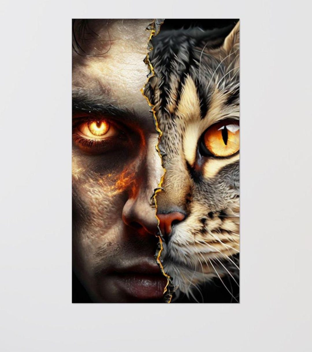 Cat and Human Face Symmetry Poster: Contemporary Wall Art - Etsy