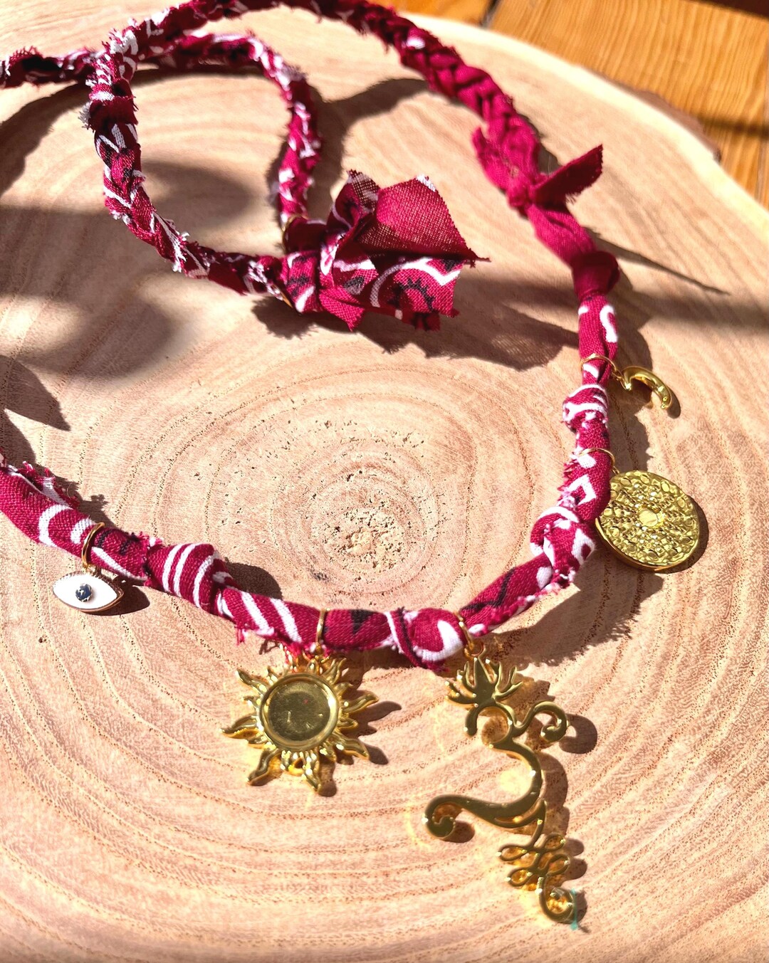 Ohm Braided Grigri Charm Bandana Necklace - Etsy UK