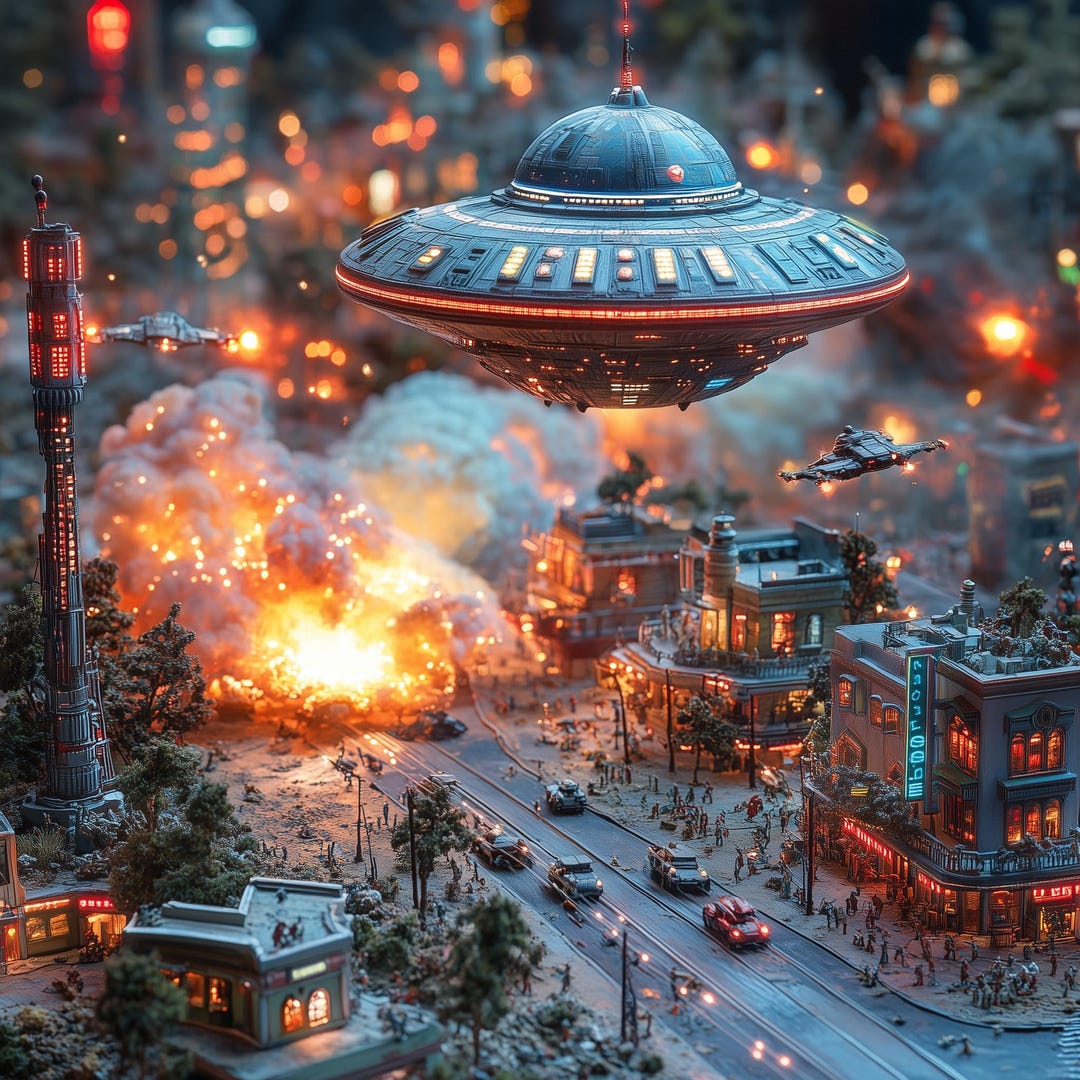 Roswell Alien Invasion Diorama Poster Detailed Sci-fi Scene With ...