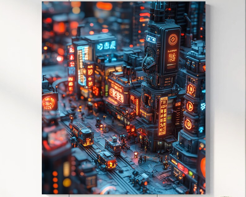Japanese Cyberpunk City Street Poster Futuristic Urban Surreal Diorama ...