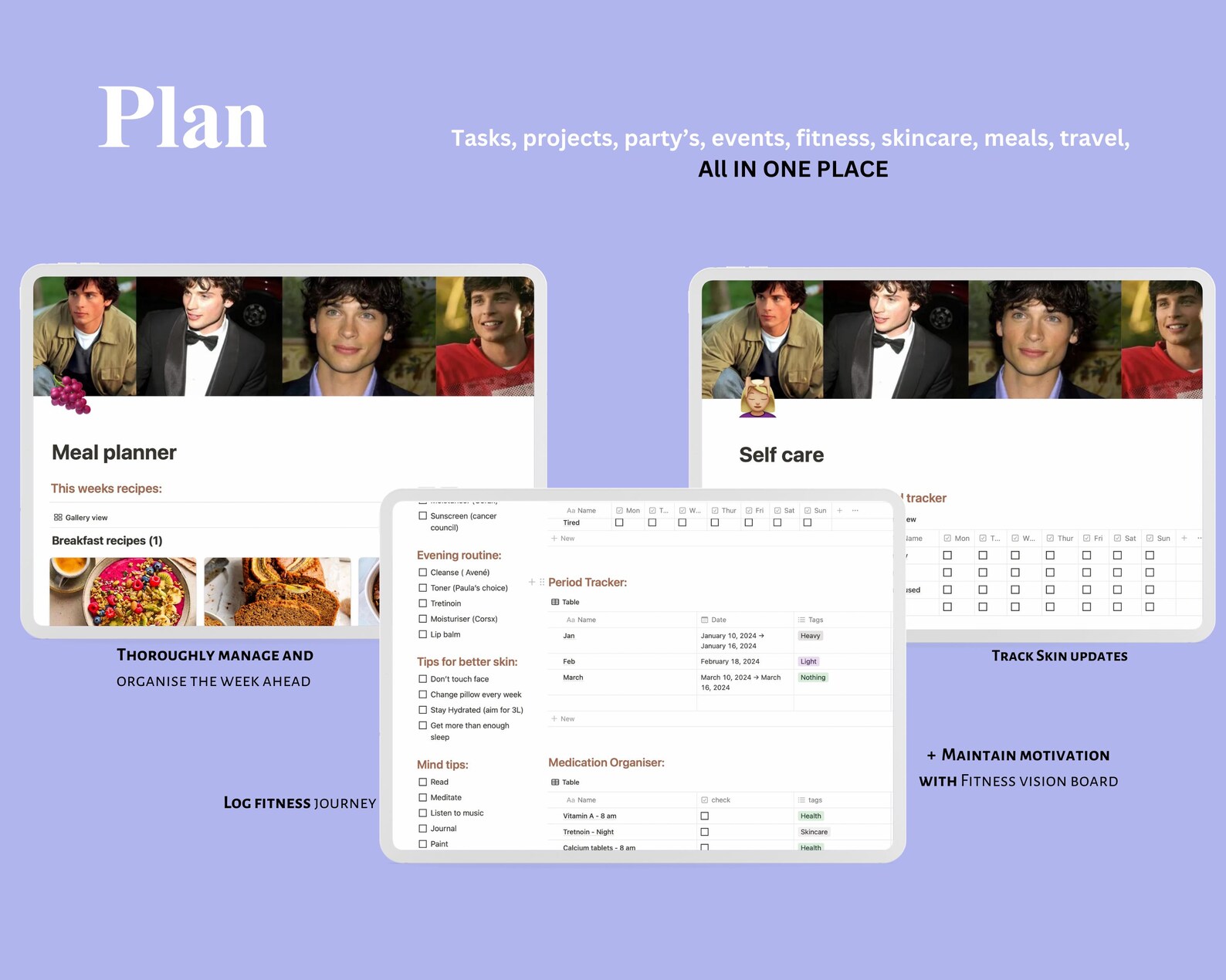 Tom Welling Notion Planner Template, Tom Welling Calendar, Tom Welling ...