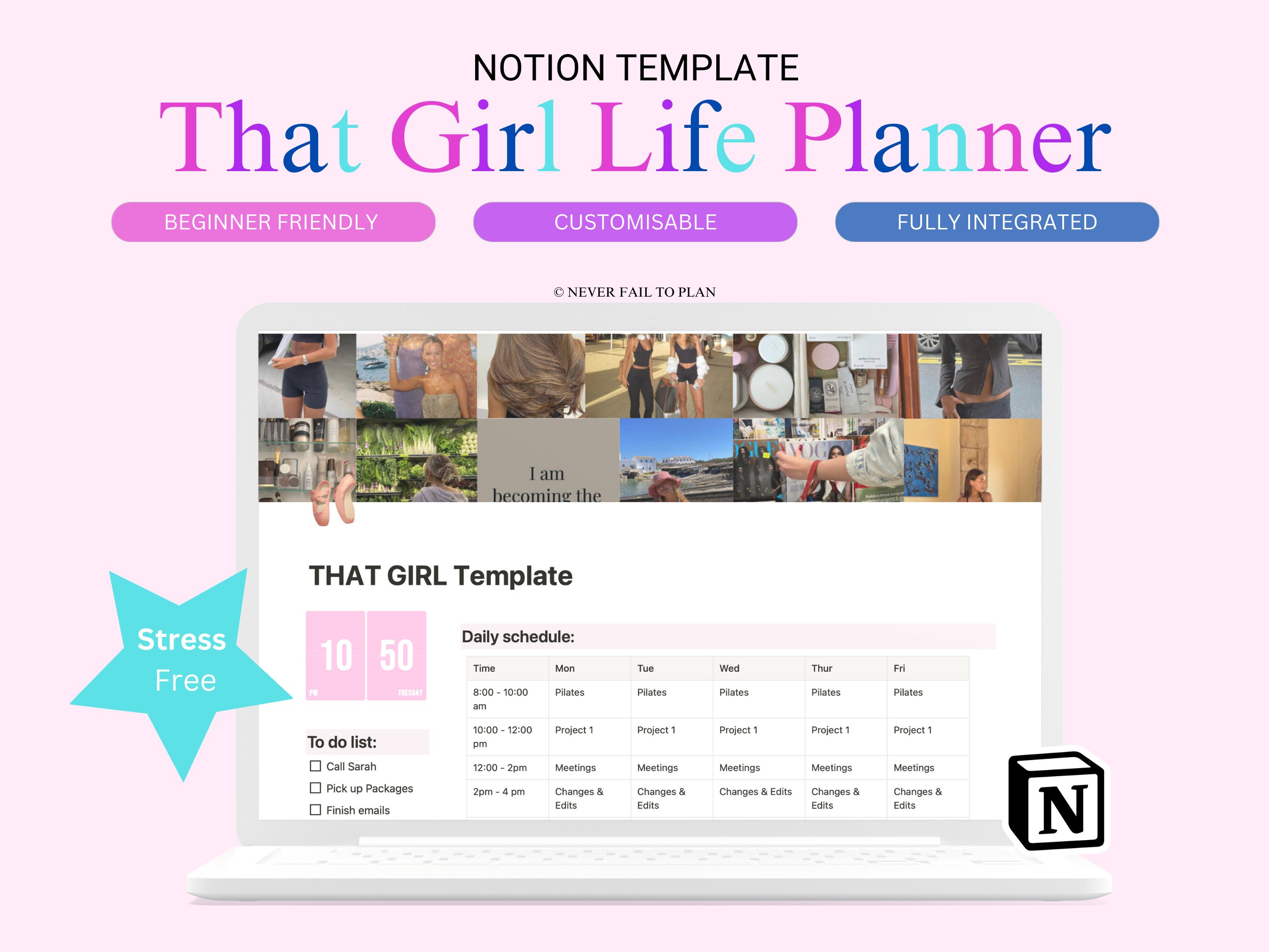 THAT GIRL Notion Template, Notion Life Planner. Aesthetic Planner, All ...
