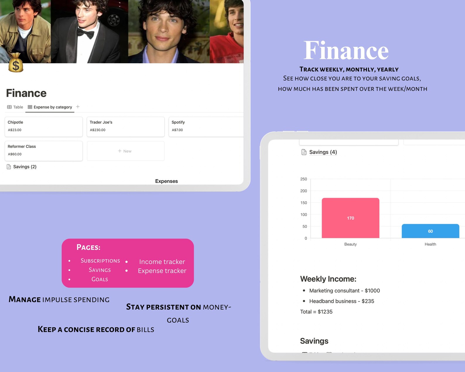 Tom Welling Notion Planner Template, Tom Welling Calendar, Tom Welling ...