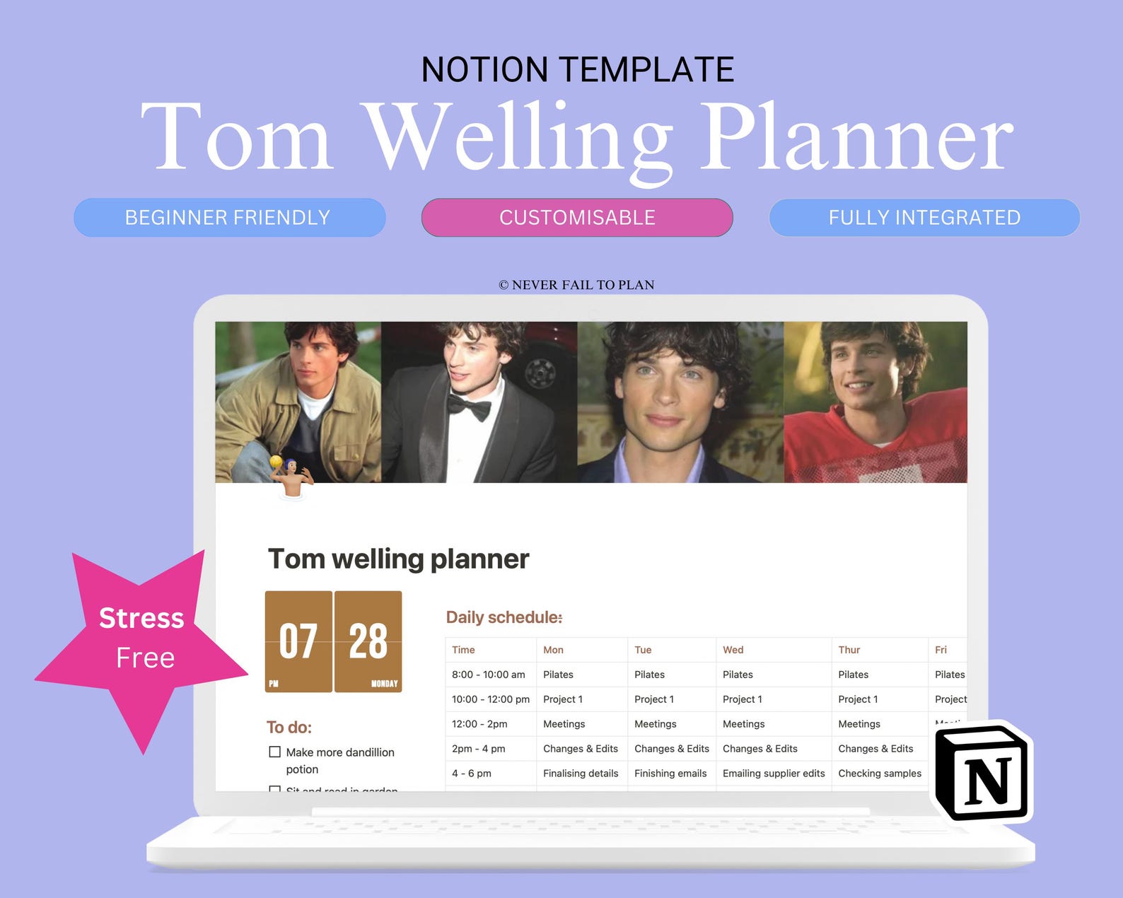 Tom Welling Notion Planner Template, Tom Welling Calendar, Tom Welling ...