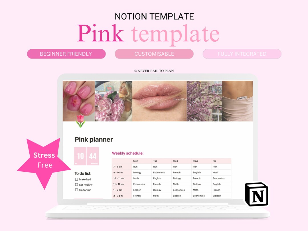 Pink Planner Notion Template, Aesthetic Notion Template, Pink Aesthetic ...