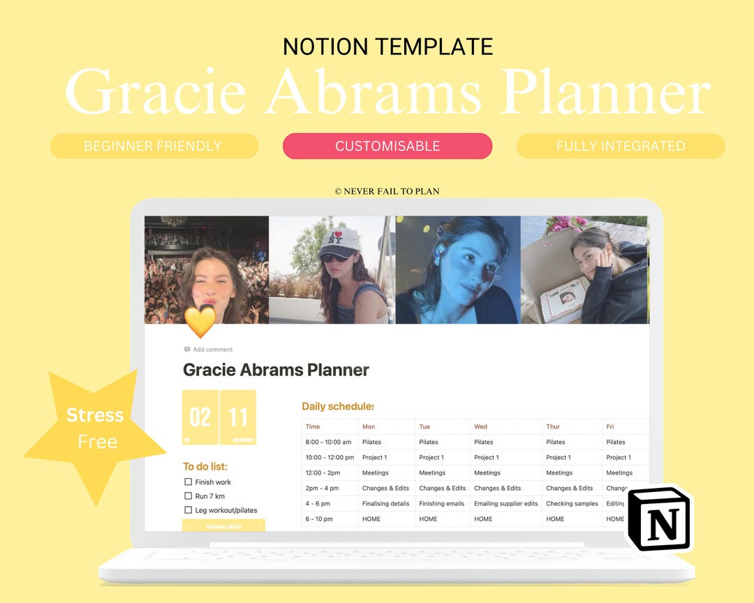 Gracie Abram Notion Planner Template, Gracie Abrams Planner, Gracie ...